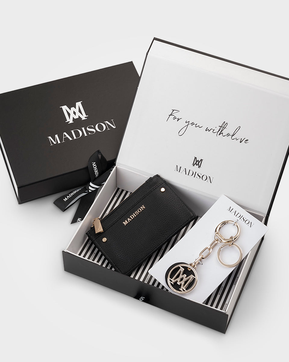 Madison Cardholder Wallet & Keychain Giftbox - Black + Circle Keychain ...