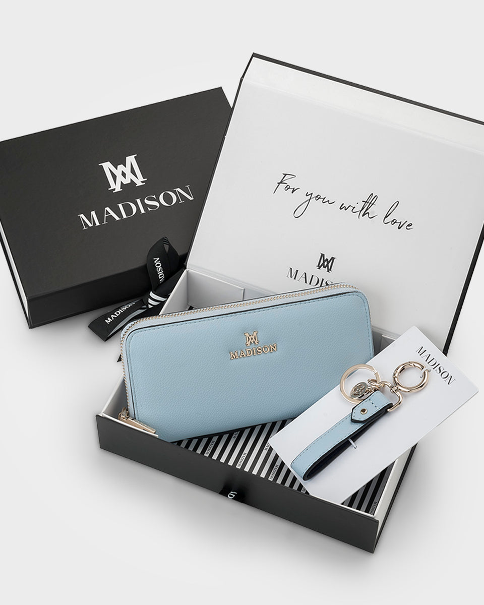 Madison Large Wallet & Keychain Giftbox - Powder Blue + Essential ...
