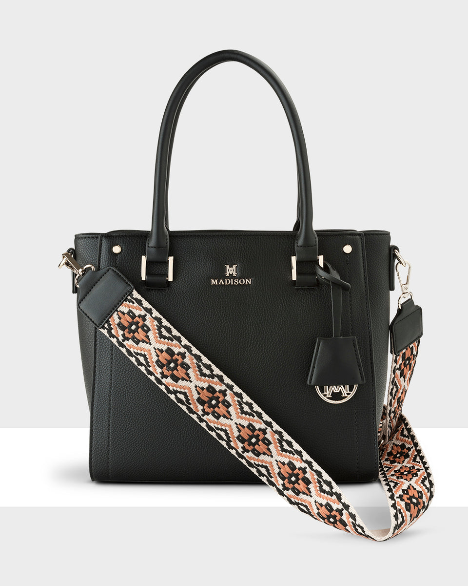 Madison Angie Medium 3 Compartment Satchel Bag + Aztec Bag Strap ...