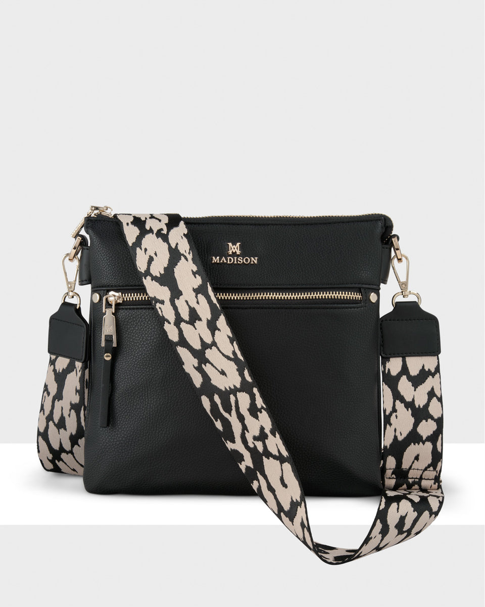Madison Renee Zip Top 2 Compartment Crossbody Bag + Leopard Bag Strap ...