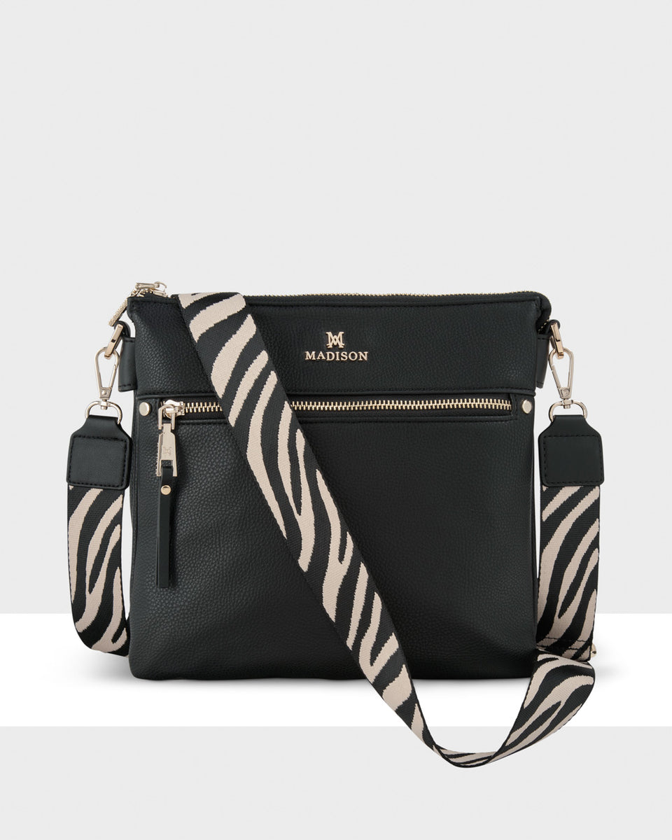 Madison Renee Zip Top 2 Compartment Crossbody Bag + Zebra Bag Strap ...