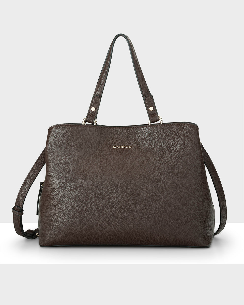 Madison Katherine Medium Satchel with 3 Compartments & Crossbody Strap ...