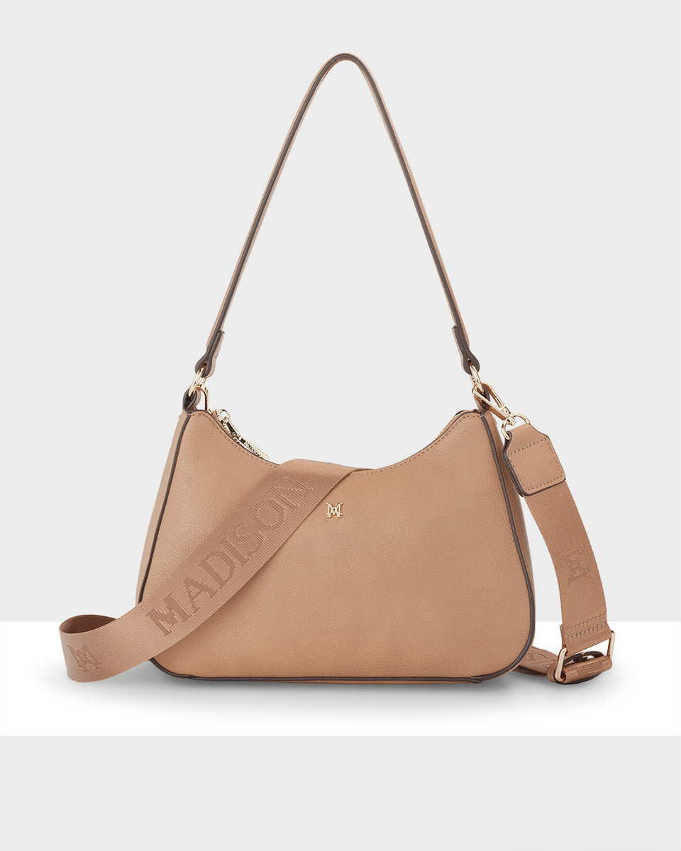 Madison Jo Convertible Small Hobo Shoulder Bag With Monogram Crossbody